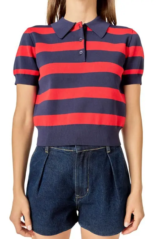 English Factory Striped Polo - Navy/red