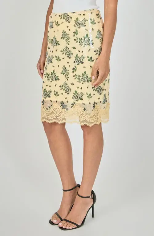 Endless Rose Floral Sequin Skirt With Lace Hem
