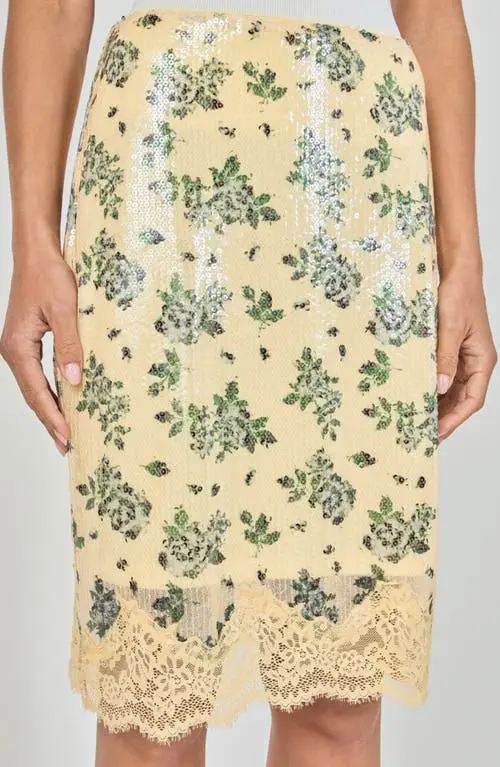 Endless Rose Floral Sequin Skirt With Lace Hem