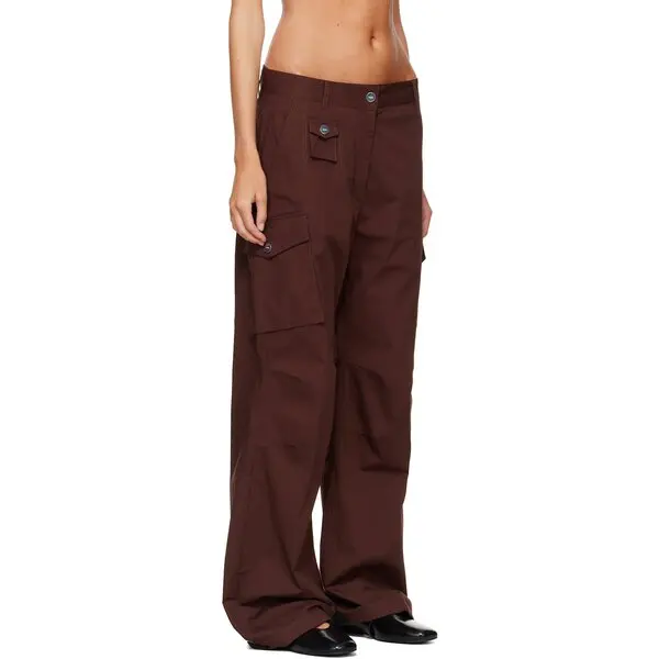 GANNI Cargo Trousers In Brown Cotton - Red