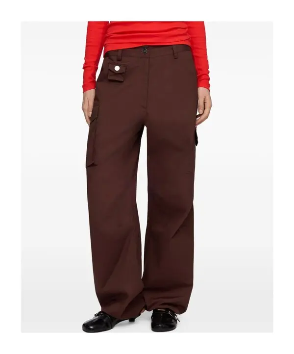 GANNI Cargo Trousers In Brown Cotton - Red