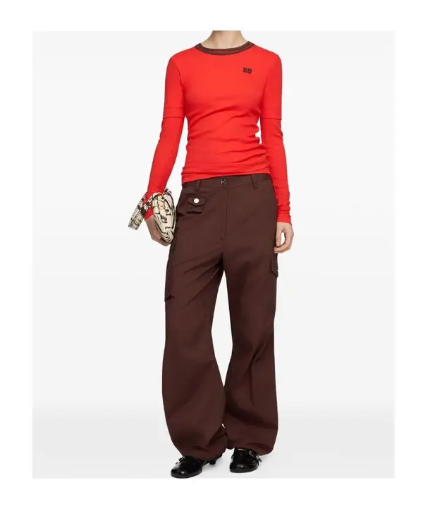 GANNI Cargo Trousers In Brown Cotton - Red
