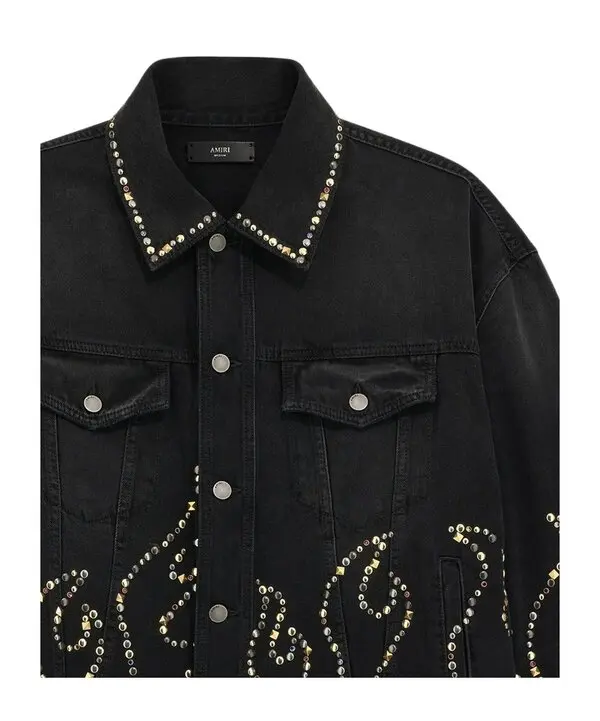 Amiri Studded Flames Trucker Jacket