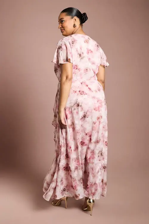 Coast Plus Satin Floral Wrap Midi Dress