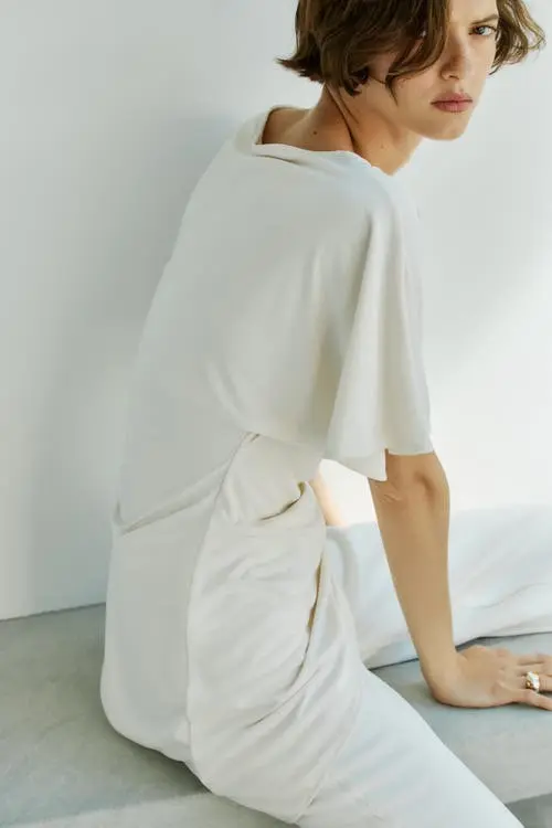 H&m Asymmetric Butterfly-sleeved Top - Cream