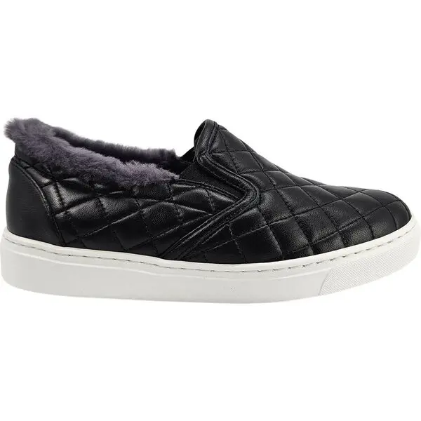 MADISON MAISON Quilted Leather Shearling Slip On Sneaker - Black