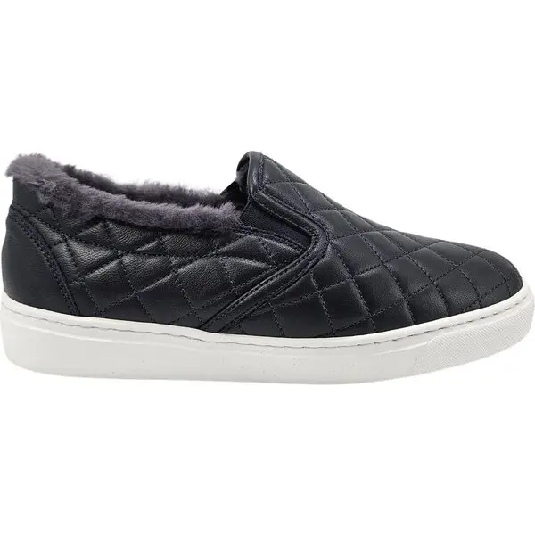 MADISON MAISON Quilted Leather Shearling Slip On Sneaker - Navy