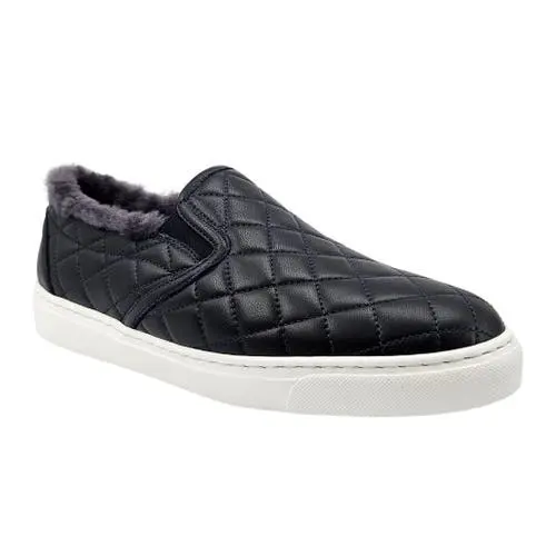 MADISON MAISON Quilted Leather Shearling Slip On Sneaker - Navy