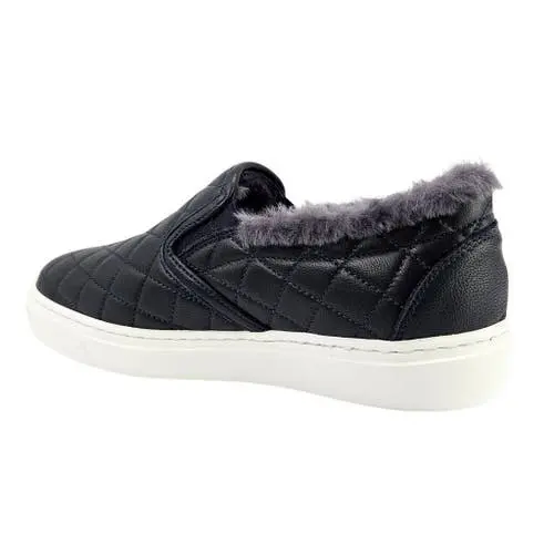 MADISON MAISON Quilted Leather Shearling Slip On Sneaker - Navy
