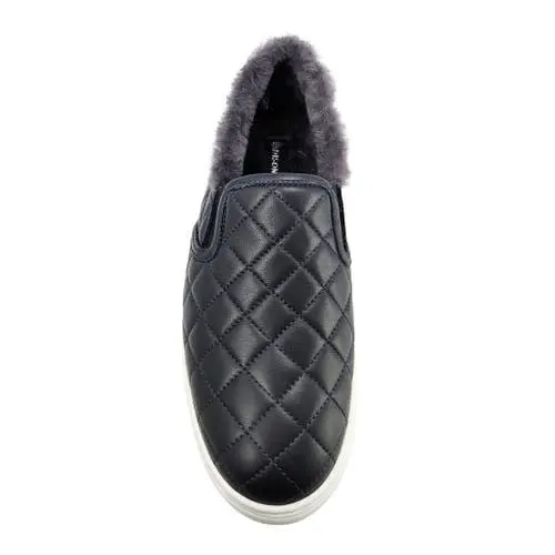 MADISON MAISON Quilted Leather Shearling Slip On Sneaker - Navy