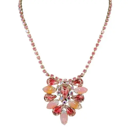 MADISON BEVERLY HILLS Vintage 1950s Pink Givré Rhinestone Choker Necklace - Gold
