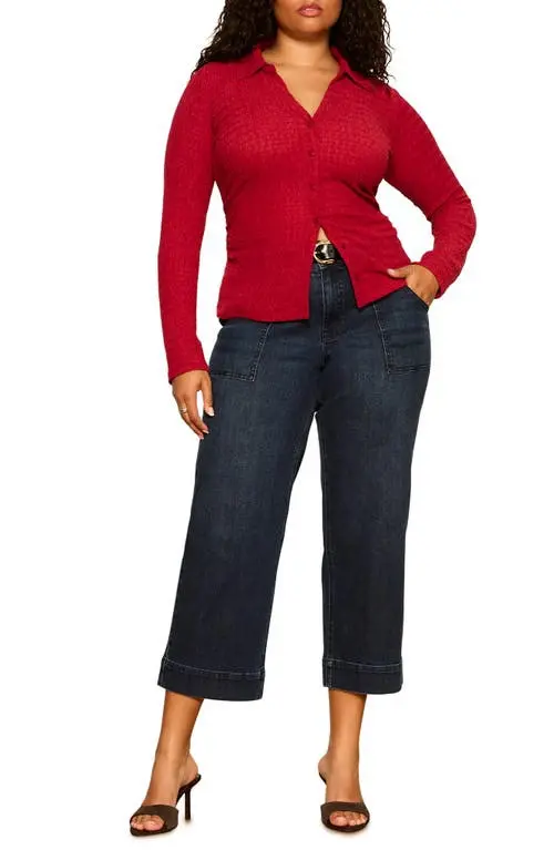 Sanctuary Juno Textured Button Front Shirt - Red Berry