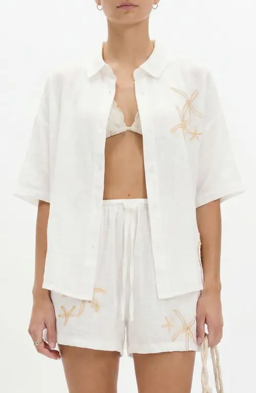 M&s Embroidered Beach Button-up Shirt