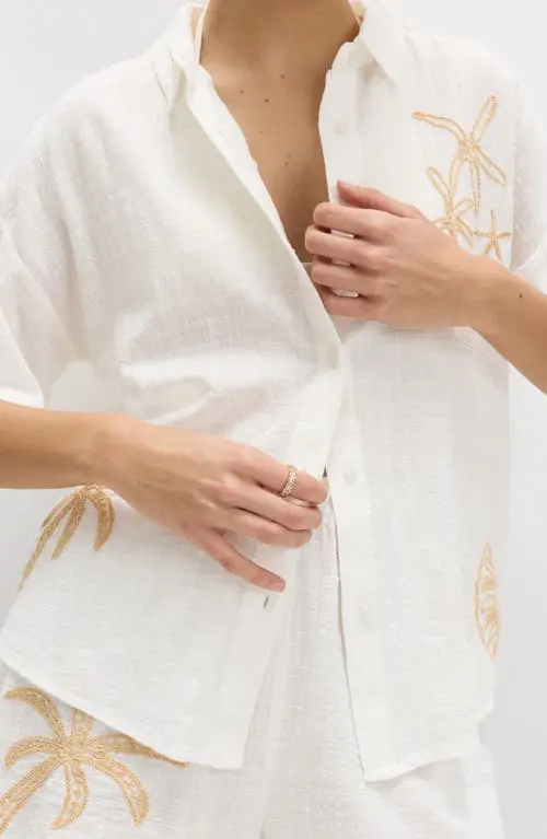M&s Embroidered Beach Button-up Shirt