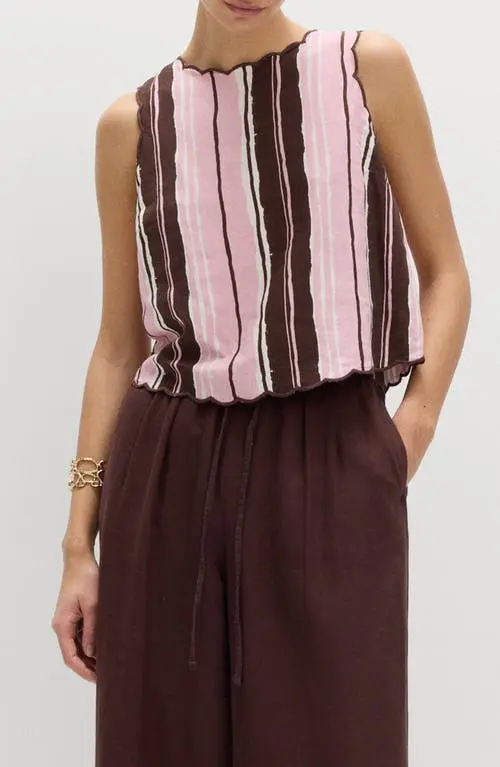 M&s Stripe Scallop Sleeveless Top