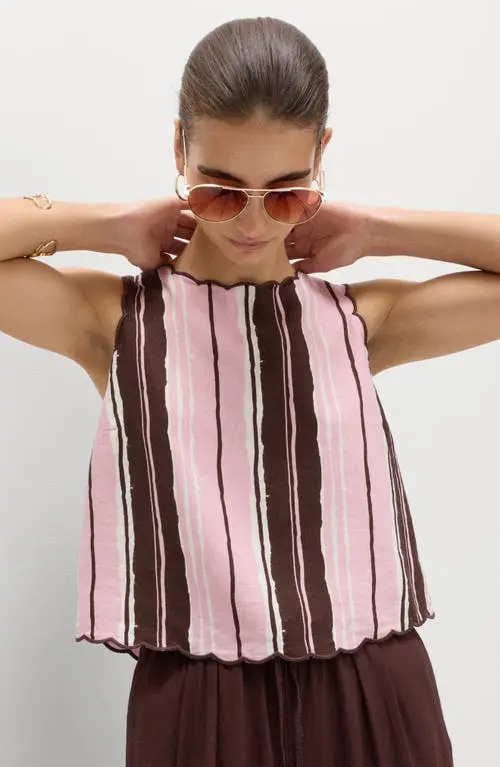 M&s Stripe Scallop Sleeveless Top