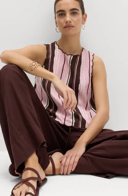 M&s Stripe Scallop Sleeveless Top