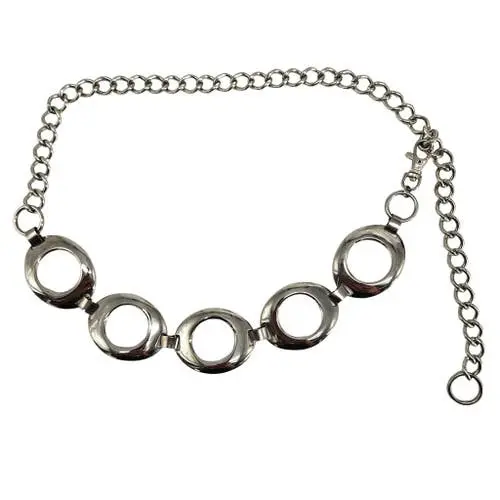 MADISON BEVERLY HILLS Vintage Chain Belt 5 Circle Link Silvertone 6 Links Big Circles Design Mod Boho