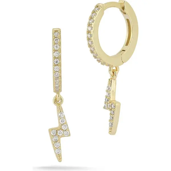 GLAZE JEWELRY 14k Plated Silver Cubic Zirconia Bolt Drop Huggie Hoop Earrings - Gold