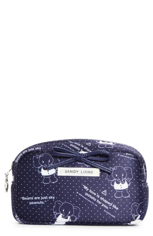 Sandy Liang Smol Canvas Pouch With Elephant Print And Bow Detail - Navy Multi