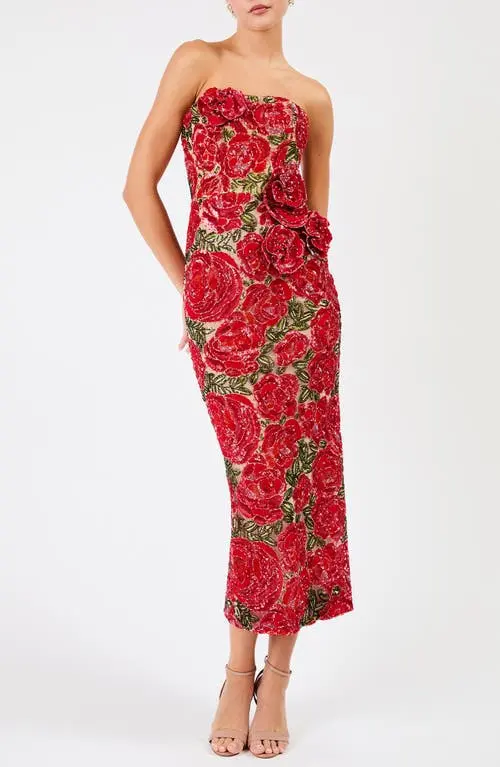 HELSI Victoria Sequin Floral Strapless Dress - Rose Red