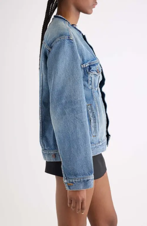 Balenciaga Distressed Organic Cotton Japanese Denim Hourglass Jacket