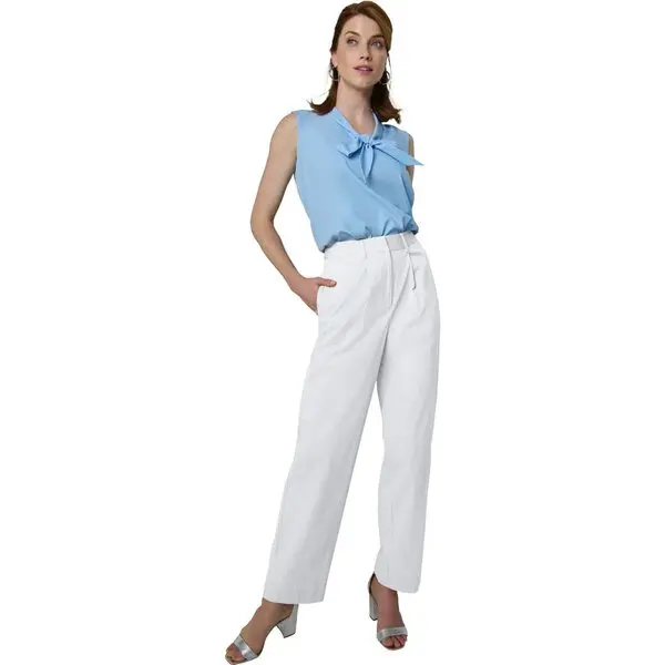 JESSICA LONDON Stretch Poplin Wide Leg Trouser - White