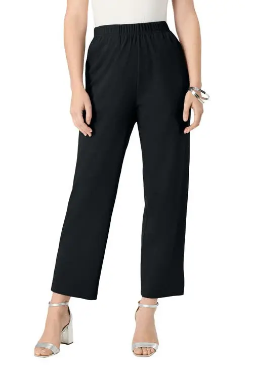 Roaman's Soft Knit Straight Leg Capri Pant - Black