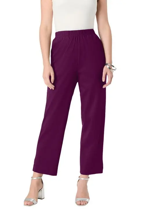 Roaman's Soft Knit Straight Leg Capri Pant - Dark Berry