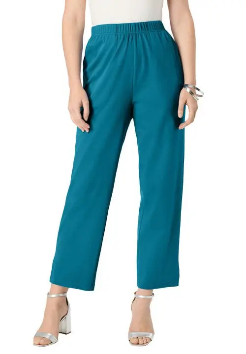 ROAMAN'S Soft Knit Straight Leg Capri Pant - Deep Teal