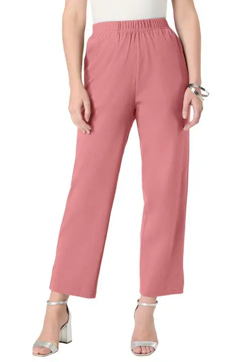 Roaman's Soft Knit Straight Leg Capri Pant - Desert Rose