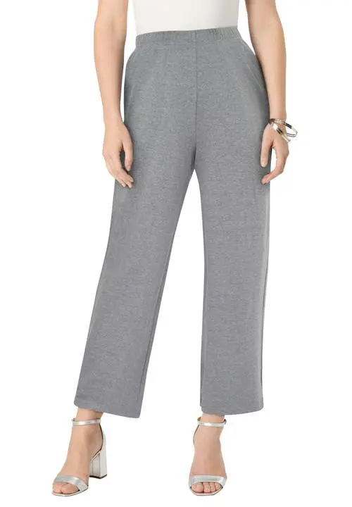 Roaman's Soft Knit Straight Leg Capri Pant - Medium Heather Grey