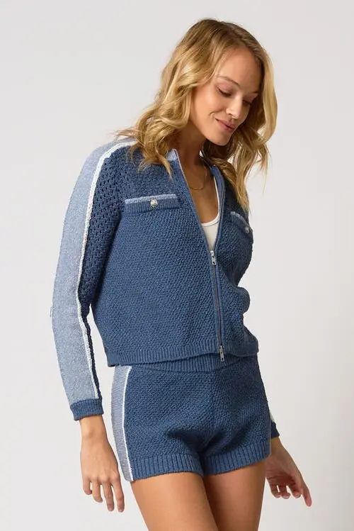 Central Park West Raya Mixed Stitch Zip Cardigen