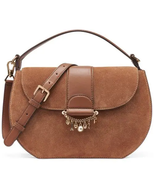 Karl Lagerfeld Paris Suede Satchel With Charm Details - Cognac
