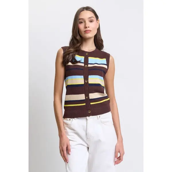 Central Park West Sleeveless Button-front Knit Vest