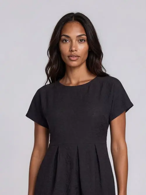 MASAI COPENHAGEN Round Neck Short Sleeve Gathered Midi Dress