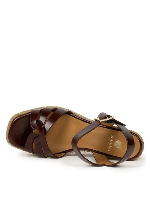 BOBBIES Hisa Wedge Espadrilles With Ankle Strap - Brownie
