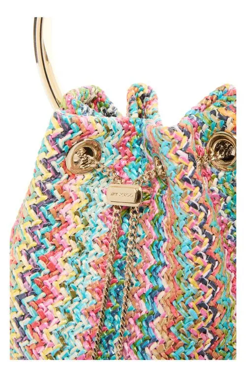 JIMMY CHOO Bon Bon Woven Straw Bucket Bag