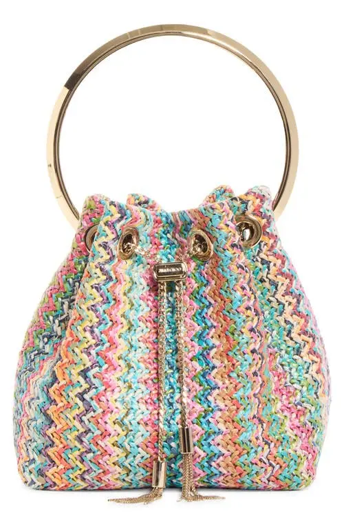 JIMMY CHOO Bon Bon Woven Bucket Bag - Multi/light Gold