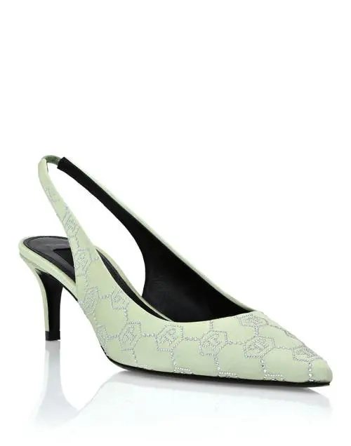 Philipp Plein Satin Monogram Strass Slingback Shoes