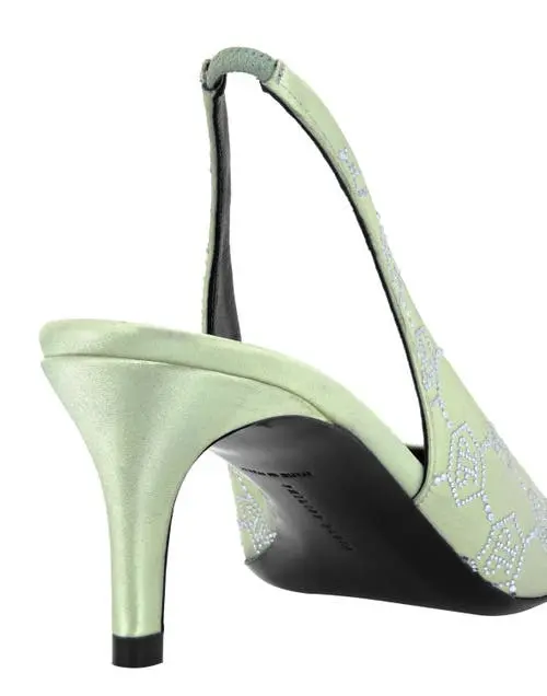 Philipp Plein Satin Monogram Strass Slingback Shoes