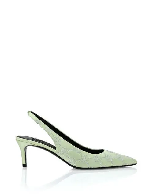 Philipp Plein Satin Monogram Strass Slingback Shoes