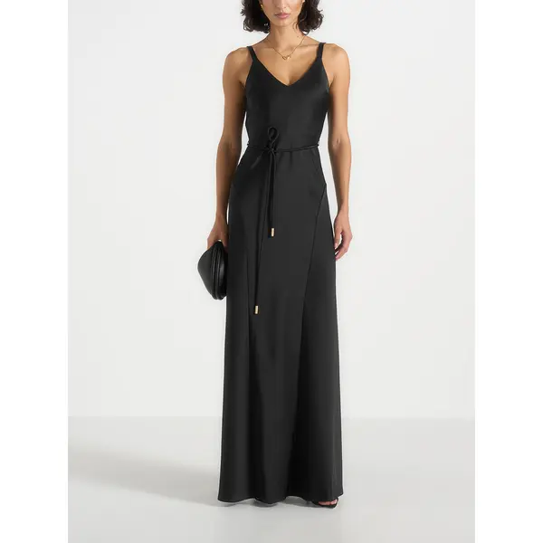 Manière De Voir Saffron Satin Belted Maxi Dress - Black