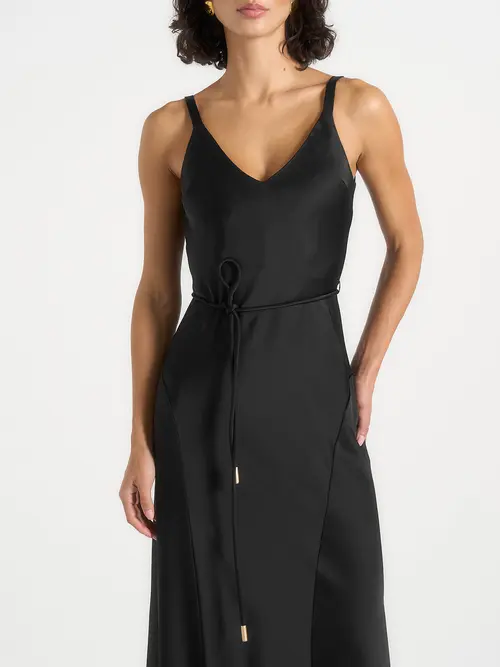 Manière De Voir Maniera De Voir Saffron Satin Belted Maxi Dress
