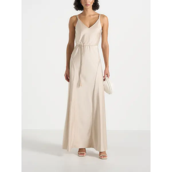 Manière De Voir Maniera De Voir Saffron Satin Belted Maxi Dress - Champagne
