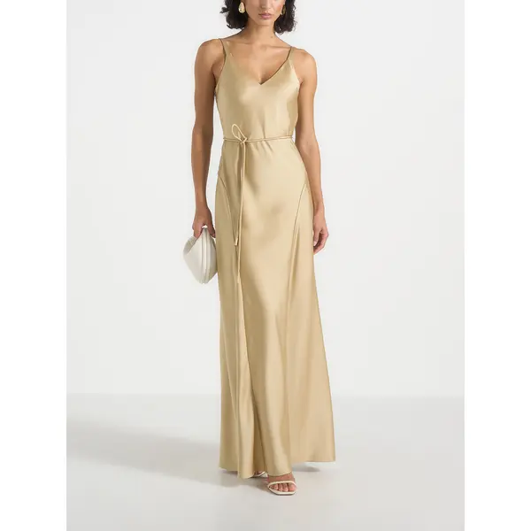 Manière De Voir Maniera De Voir Saffron Satin Belted Maxi Dress - Gold