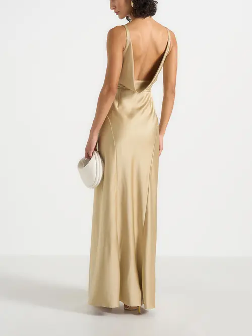 Manière De Voir Maniera De Voir Saffron Satin Belted Maxi Dress - Gold
