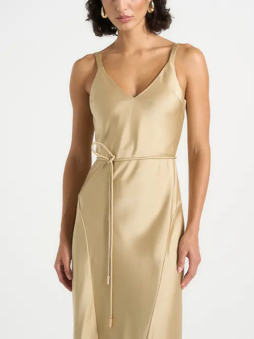 Manière De Voir Maniera De Voir Saffron Satin Belted Maxi Dress - Gold