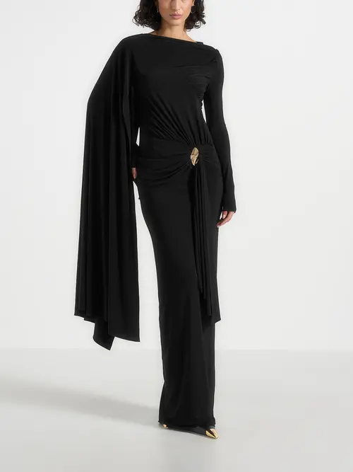 Manière De Voir Maniere De Voir Edena Asymmetric Draped Maxi Dress - Black