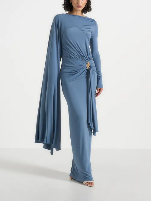 Manière De Voir Maniere De Voir Edena Asymmetric Draped Maxi Dress - Blue